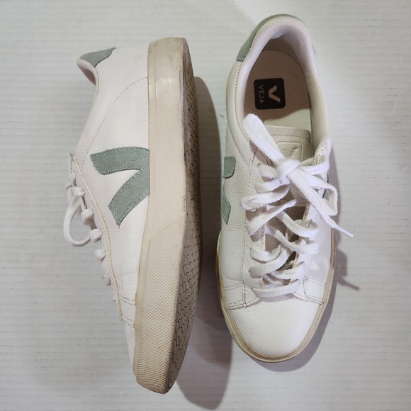 Veja | Shoes | Veja White Canvas Sneakers Womens Green Logo Campo Style ...